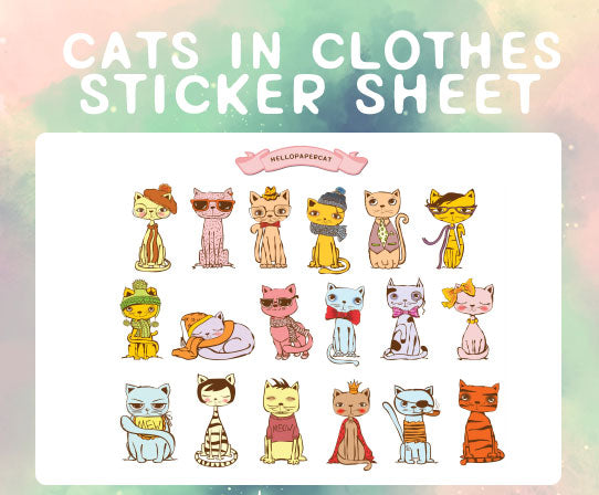 Cats in Clothes sticker sheet – HelloPapercat